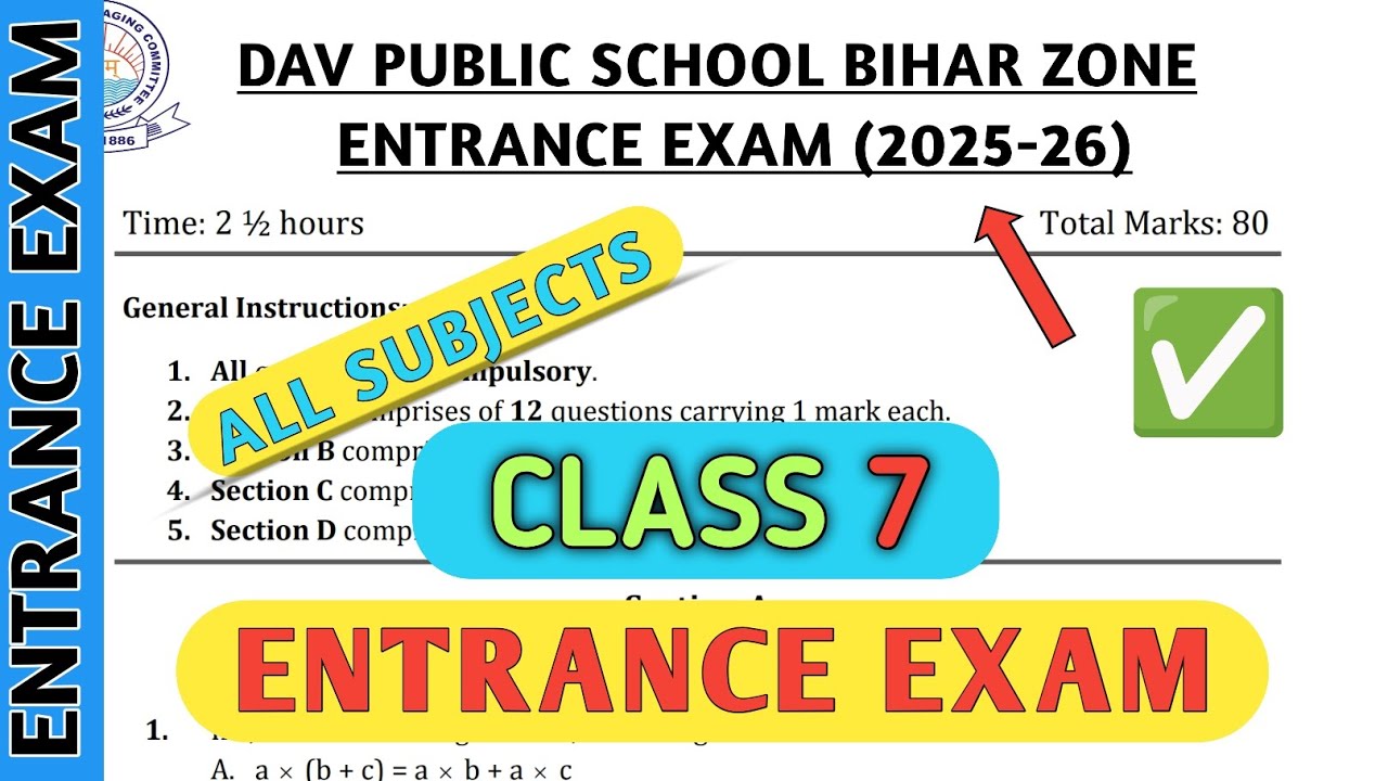 Dav class 7 all subjects question paper of entrance exam 2025 | Dav ...