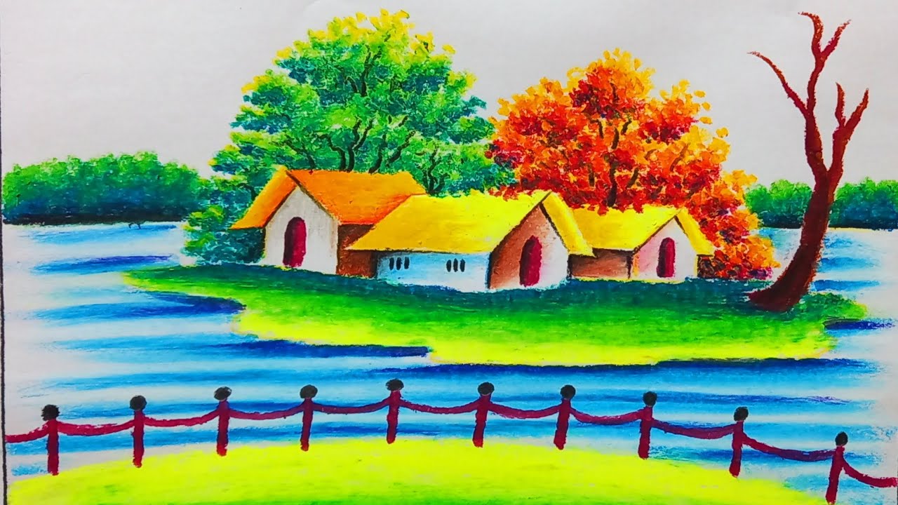 Beautiful landscape drawing easy/Beautiful landscape drawing for ...
