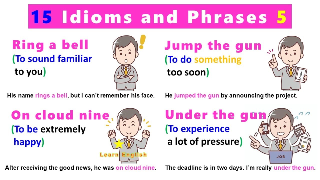 15 Idioms and Phrases 5 (with meanings, pictures and examples) - YouTube