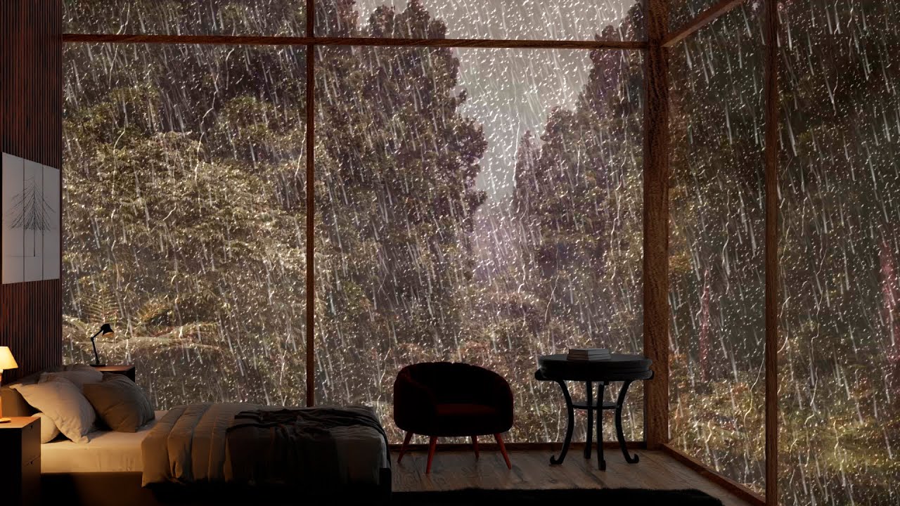 Sleep by Heavy Rain Pouring that Covers all the Forest in Cozy Bedroom ...