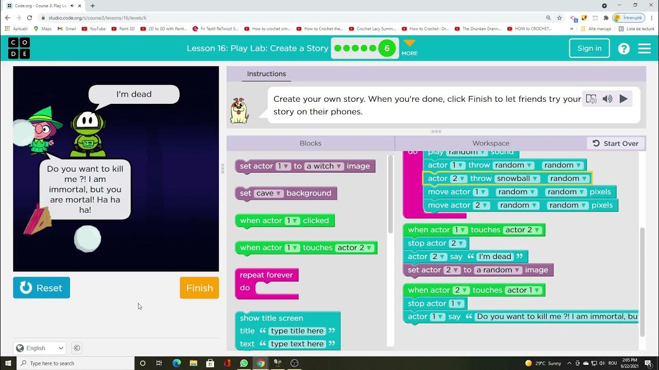 Studio.code.org 2021 - Course 3: Lesson 16 - Play Lab: Create a Story - YouTube