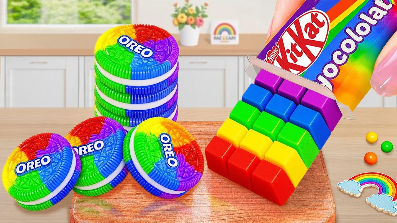 How To Make Miniature Rainbow Oreo Stack & KitKat Blocks | Colorful ...