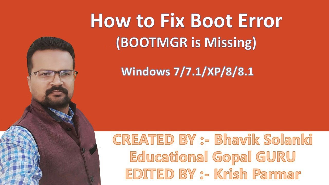 How to Fix Boot Error | BOOTMGR is Missing | Windows 7/7.1/XP/8/8.1 ...