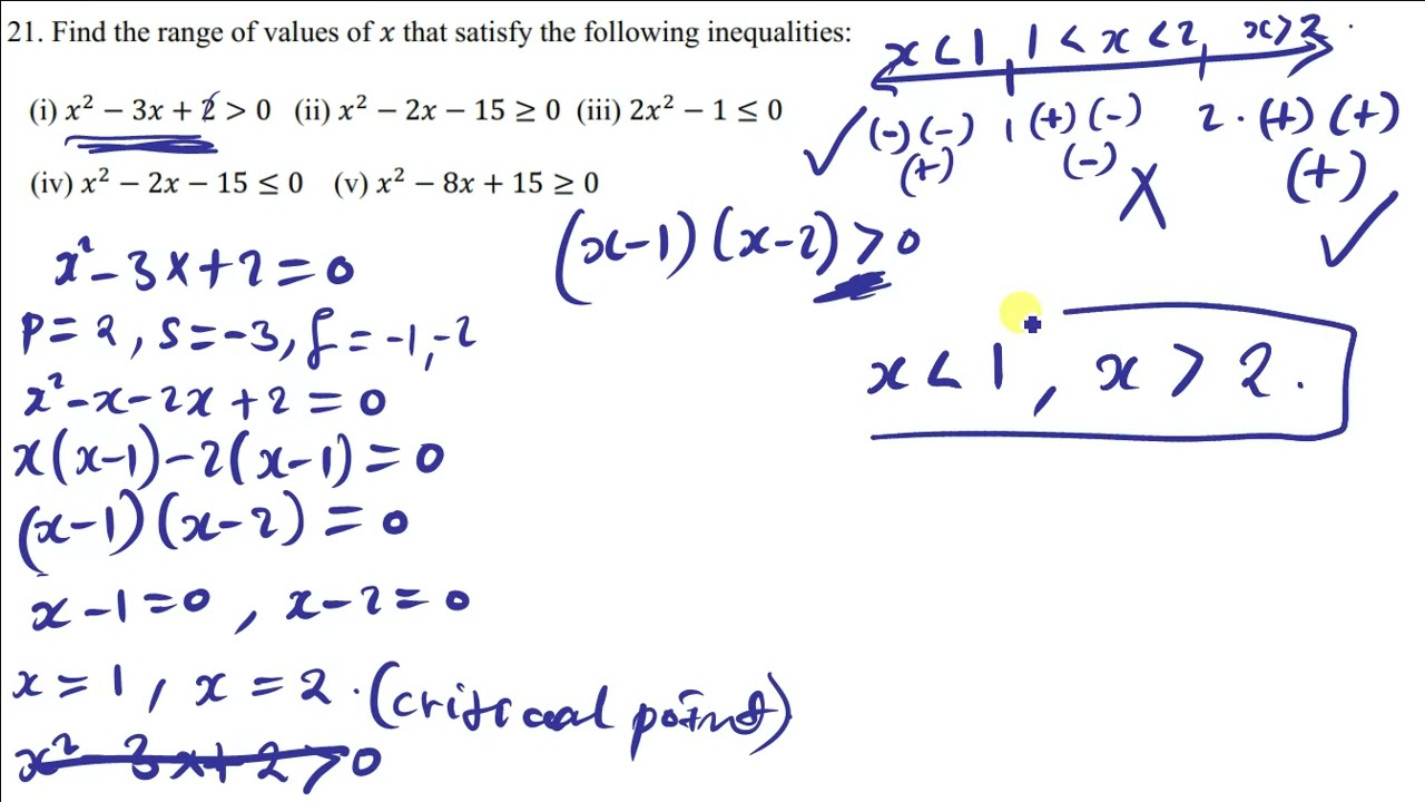 Finding The Range Of Values Of X That Satisfies The Inequality YouTube