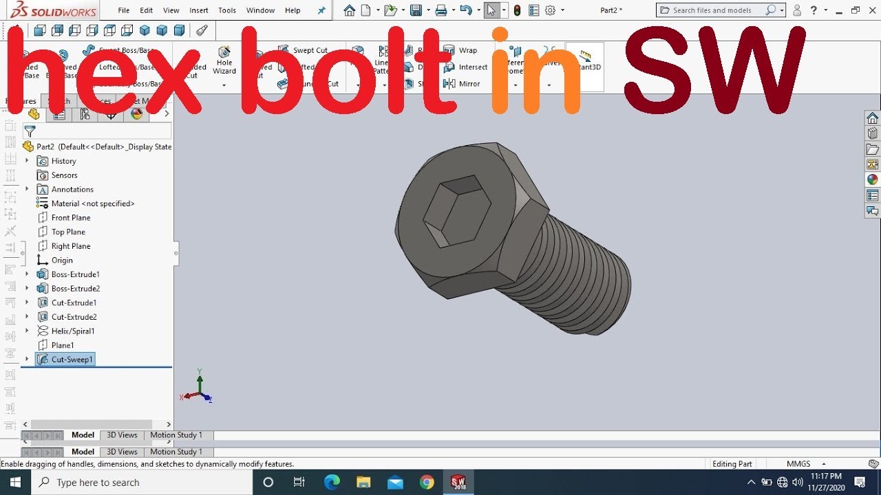 how to make a hex bolt in SOLID WORK - YouTube