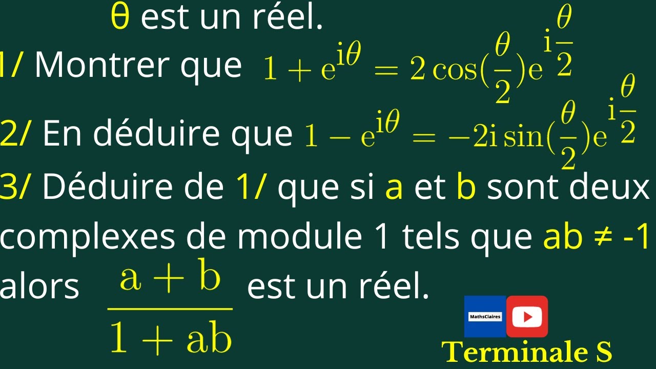 Nombres complexes: Montrer que si a et b sont deux complexes de module ...