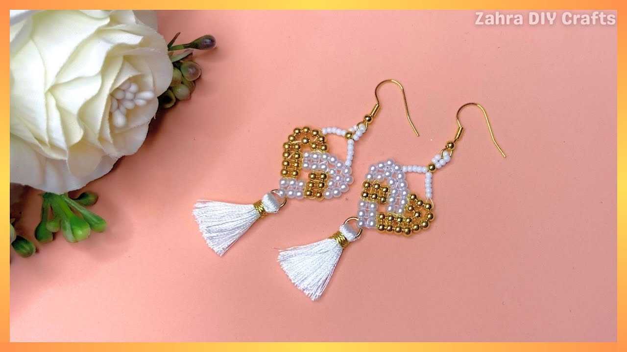 🤍💛Heart-Shaped Pearl Beaded Earrings | Easy Beading Tutorial | How to ...