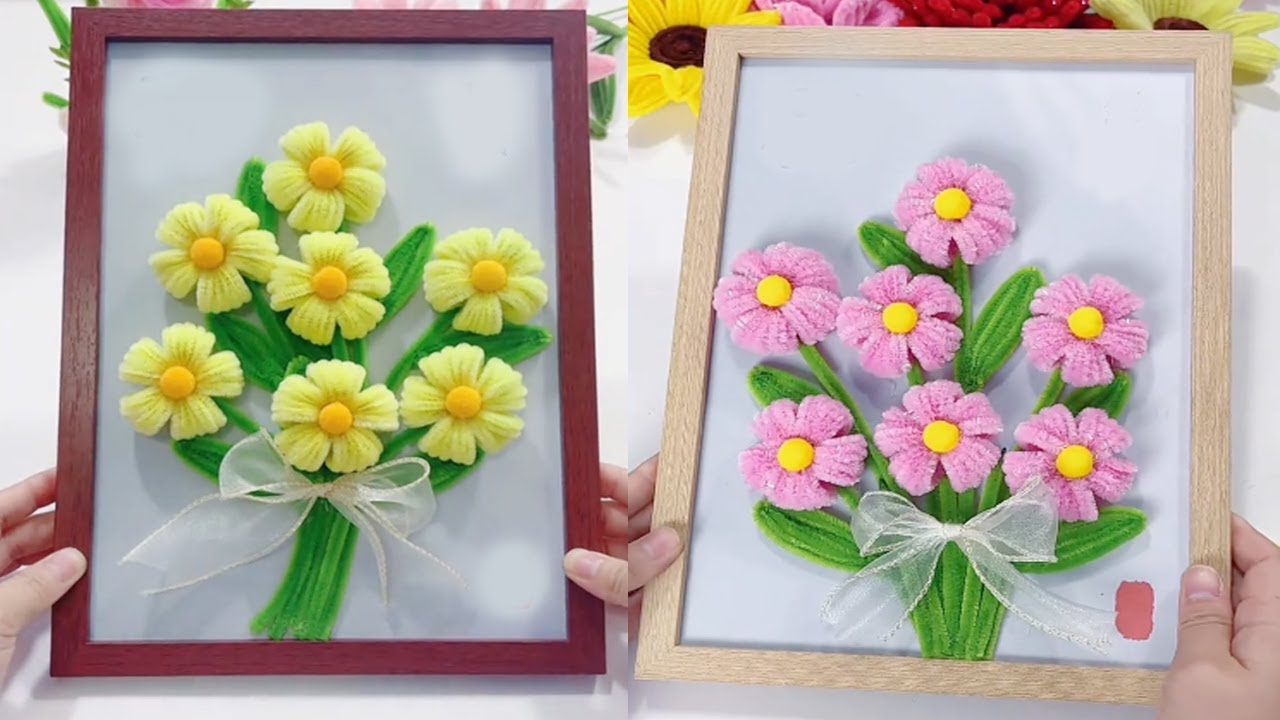 2 Amazing DIY flower in a frame made of Pipe Cleaner - Handmade Gift ...