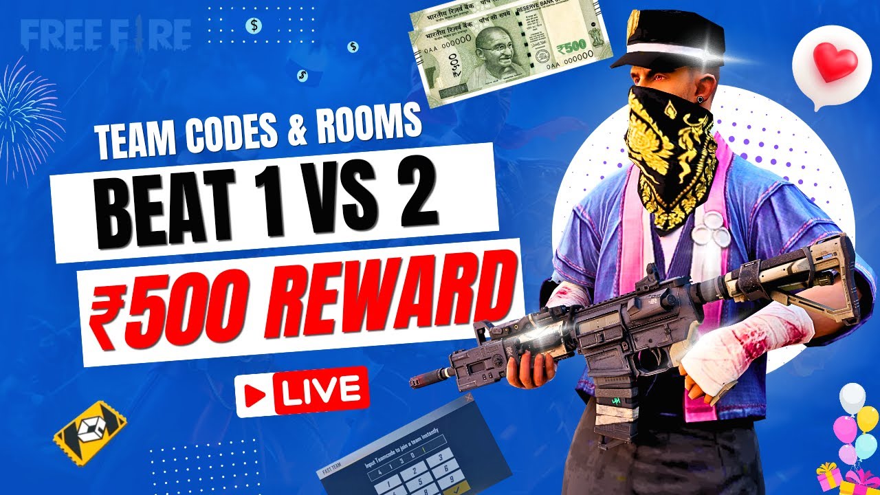 TELUGU FREEFIRE LIVE😍 MOBILE లో 1 VS 2 కొడితే ₹500 మీకే🔥TEAM CODES LIVE ️‍🔥#1vs2 #freefire #live ...