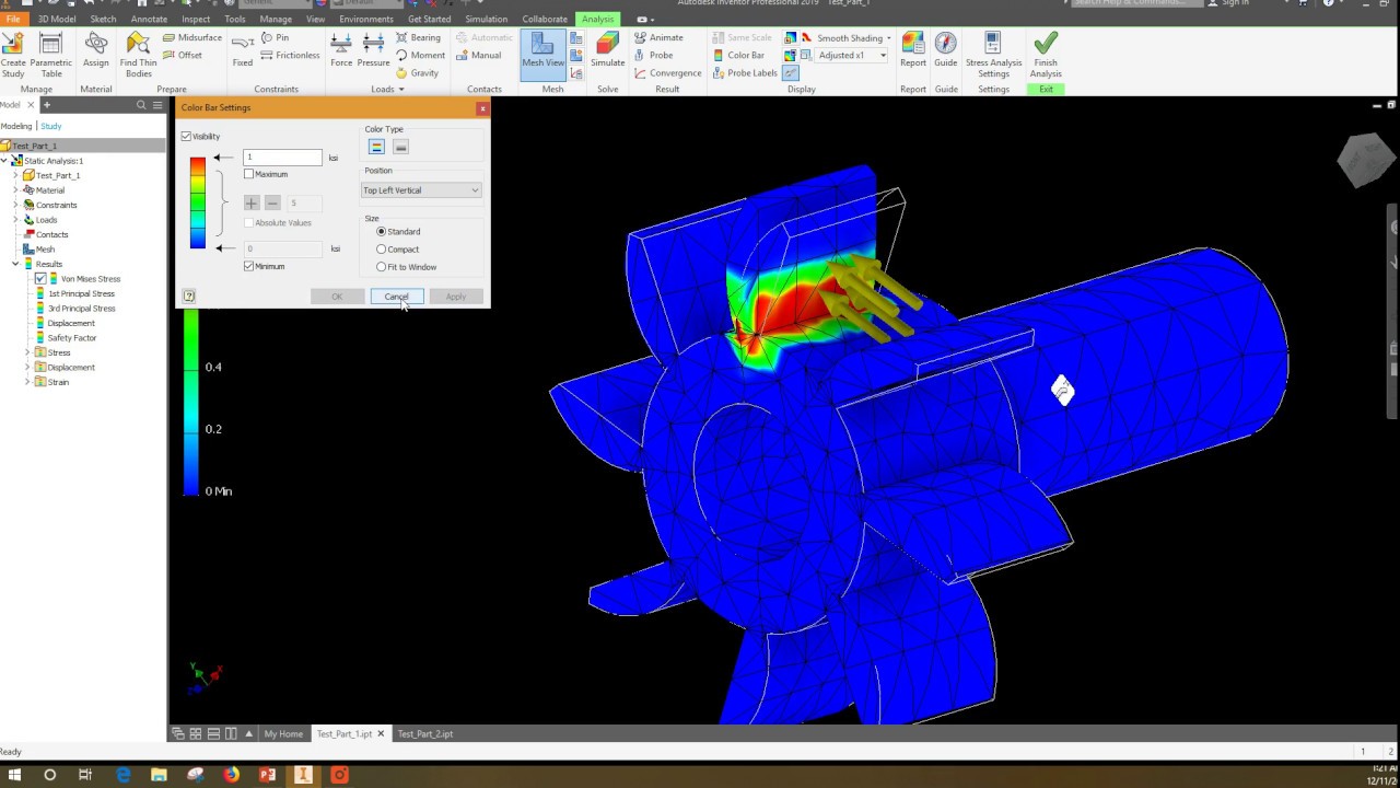 Part 4 Brief Introduction To Finite Element Analysis In Autodesk Inventor Youtube