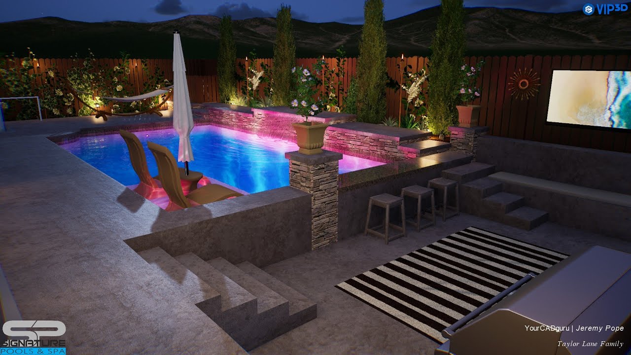 Sunken Patio Swimming Pool Layout & Design | Bar | Elegant | Stylish ...