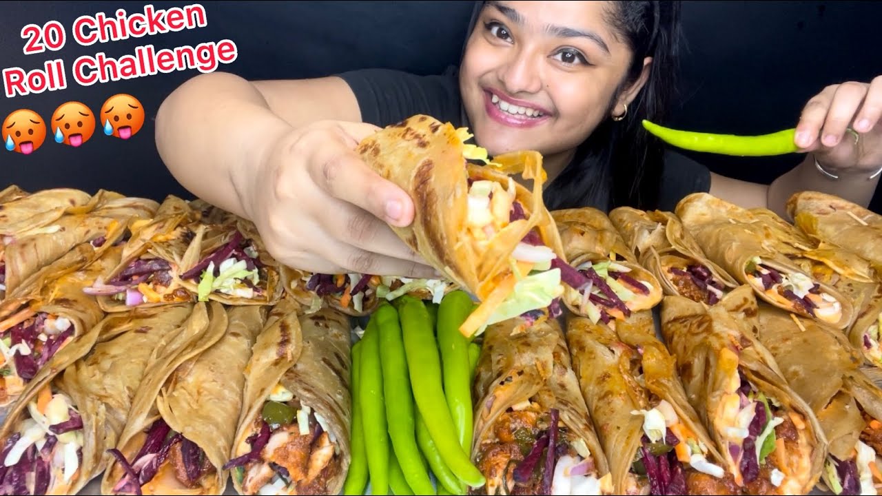 20 SPICY 🌶 CHICKEN SCHEZWAN CHICKEN ROLL EATING CHALLENGE | ROLL EATING ...