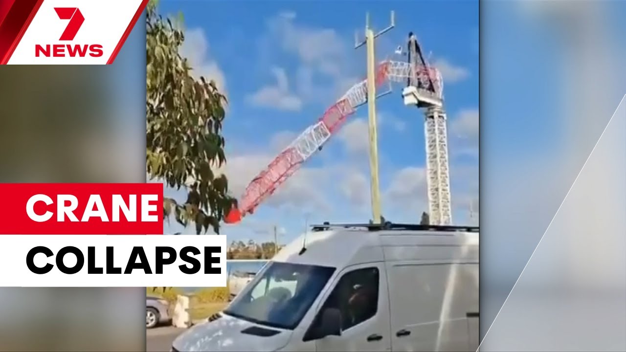 Workers run for their lives as crane collapses on building site in ...