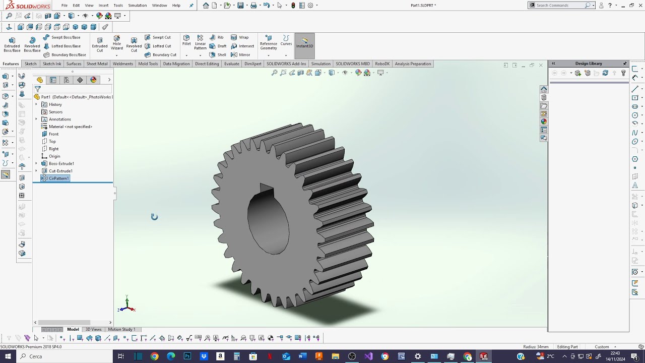 SOLIDWORKS TUTORIAL: Creare un ingranaggio a denti dritti in 3D con ...