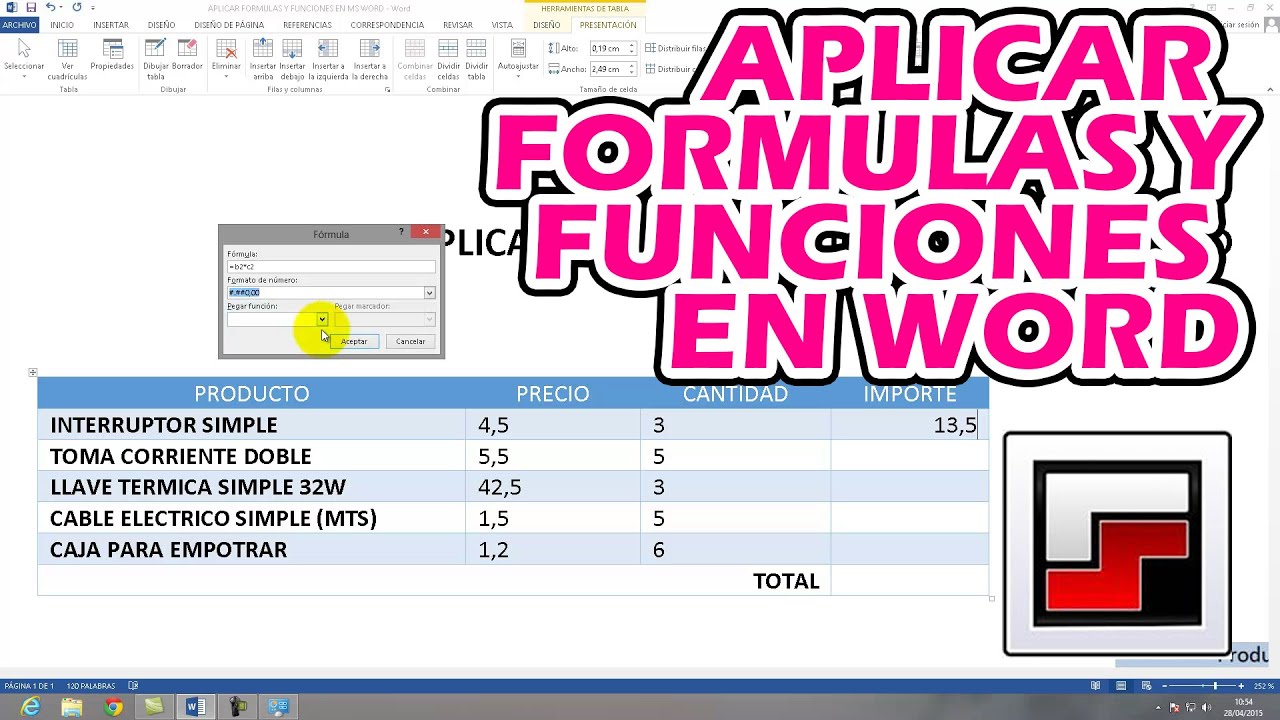 Aplicar Formulas y Funciones en Word - YouTube