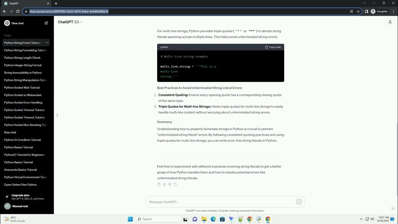 python string literal is unterminated - YouTube