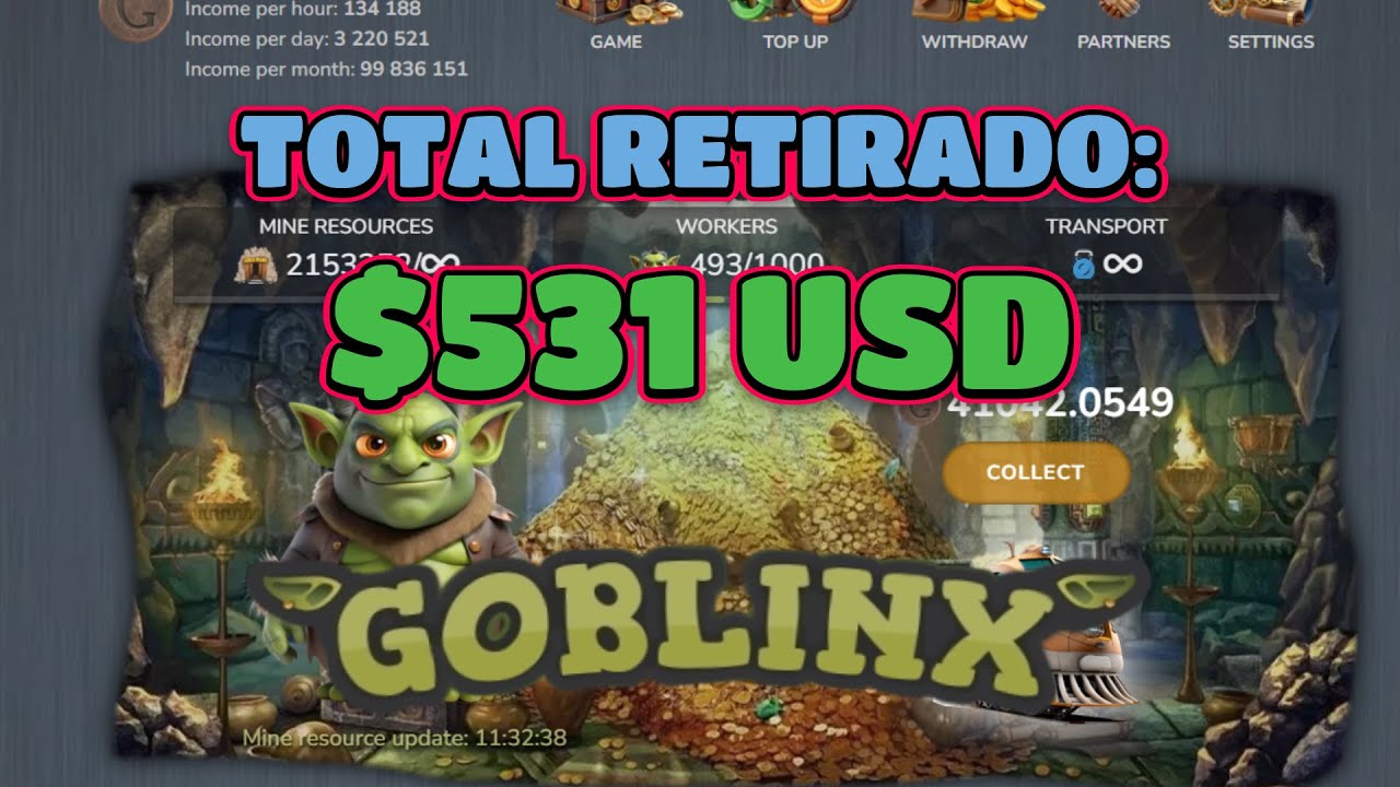 GOBLINX.ORG JUEGO DE MINERIA RENTABLE.,PRUEBA DE PAGO # 4 HOY RETIRAMOS 212.71 USD - YouTube