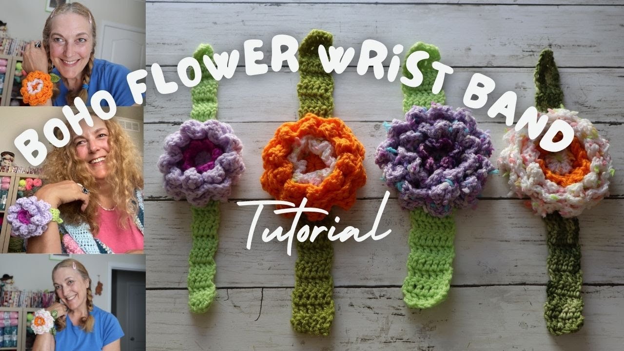 Boho Chic Crochet Flower Wrist Band - Step-by-step Tutorial! - Boho ...