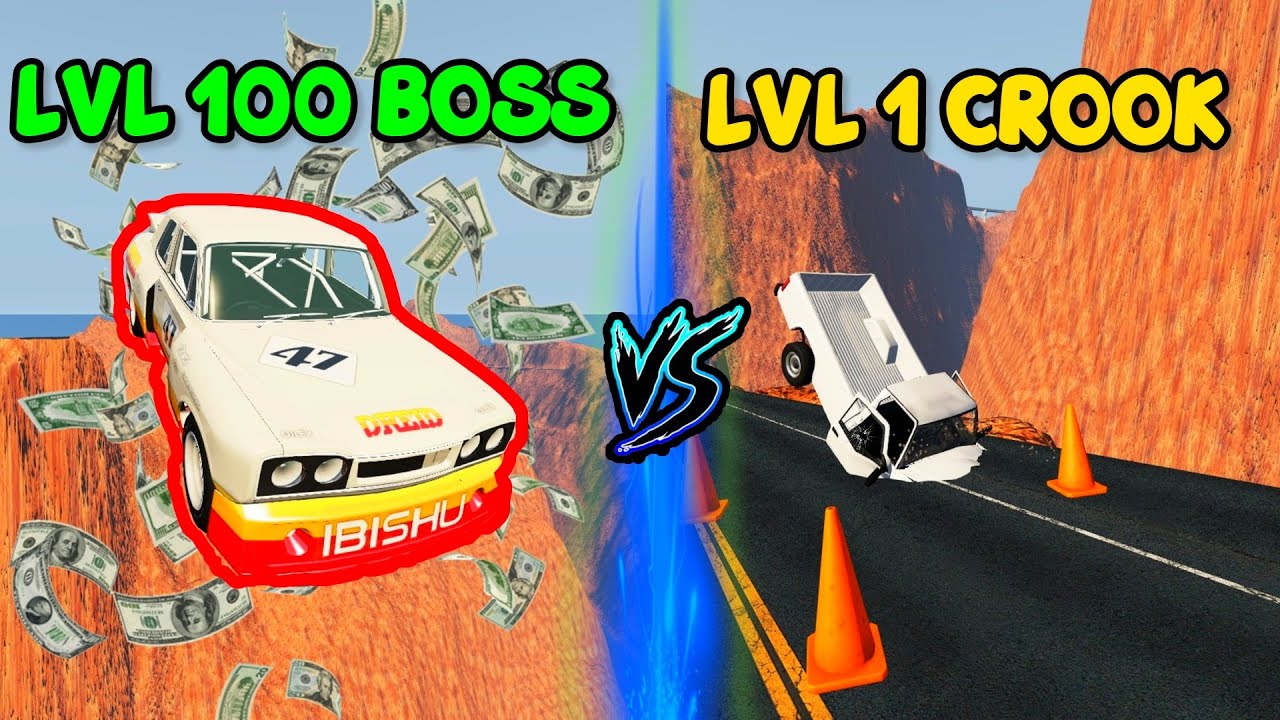 LEVEL 1 CROOK Vs LEVEL 100 BOSS - 3 # BeamNG Drive Canyon jump edition ...