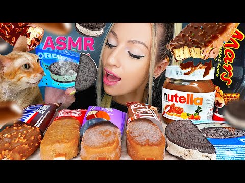 ASMR EATING CANDY ICE CREAM BARS, CHOCOLATE NUTELLA 아이스크림 (SNICKERS, OREO, MILKA, KITKAT) MUKBANG 먹방