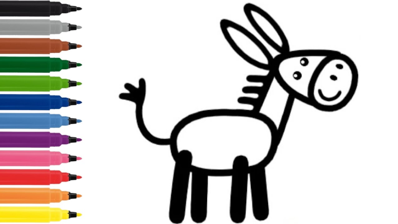 Draw a Donkey | Draw and Color Book - YouTube