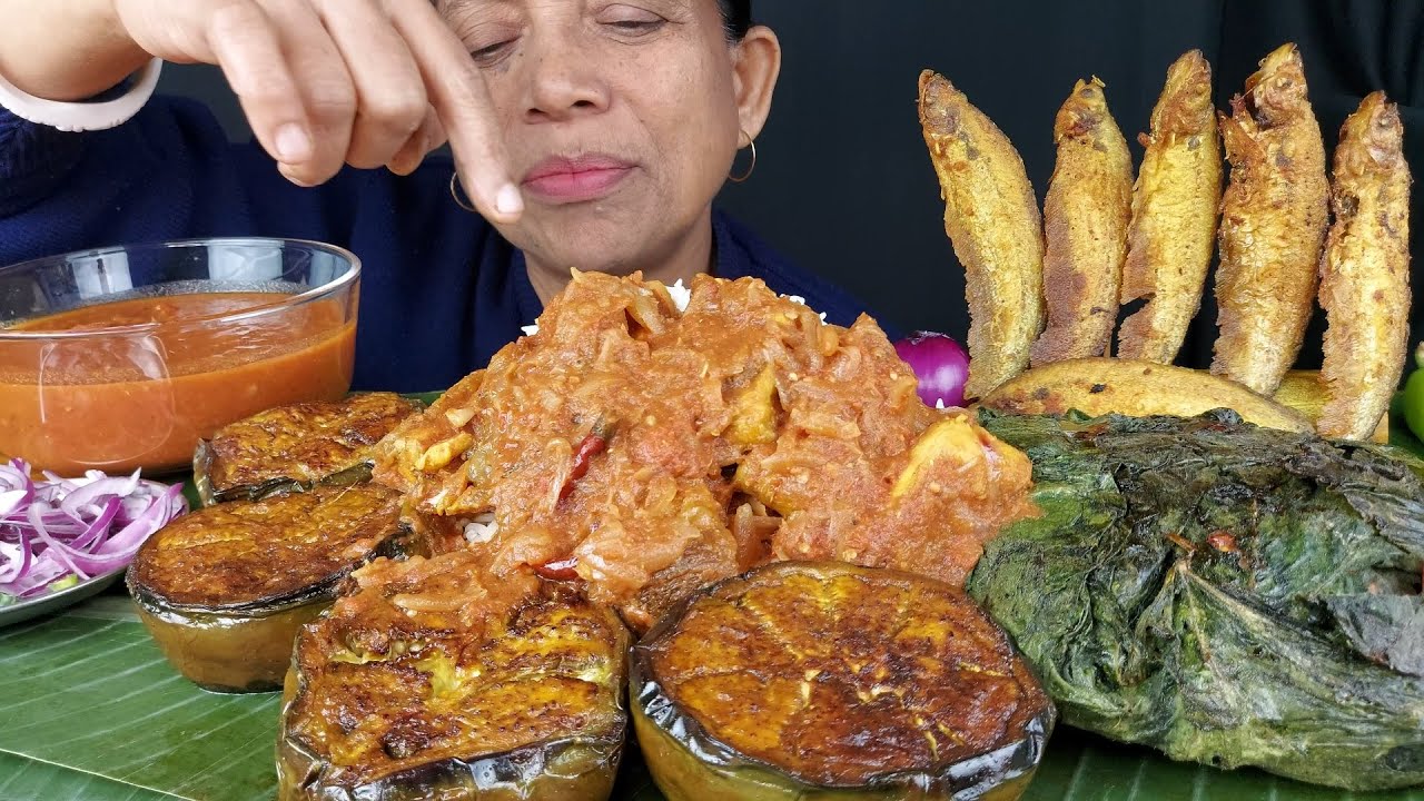 ASMR FISH FRY , EGGPLANT FRY , PATURI , FOOD EATING SHOW - YouTube