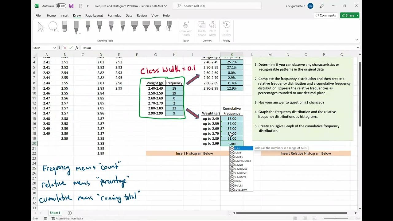 Excel for Intro Statistics #2: Frequency Distributions, Histograms and ...