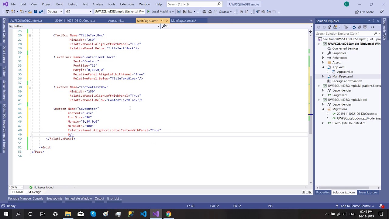 Uwp Sqlite And Ef Core Part 3 Add Ui Youtube
