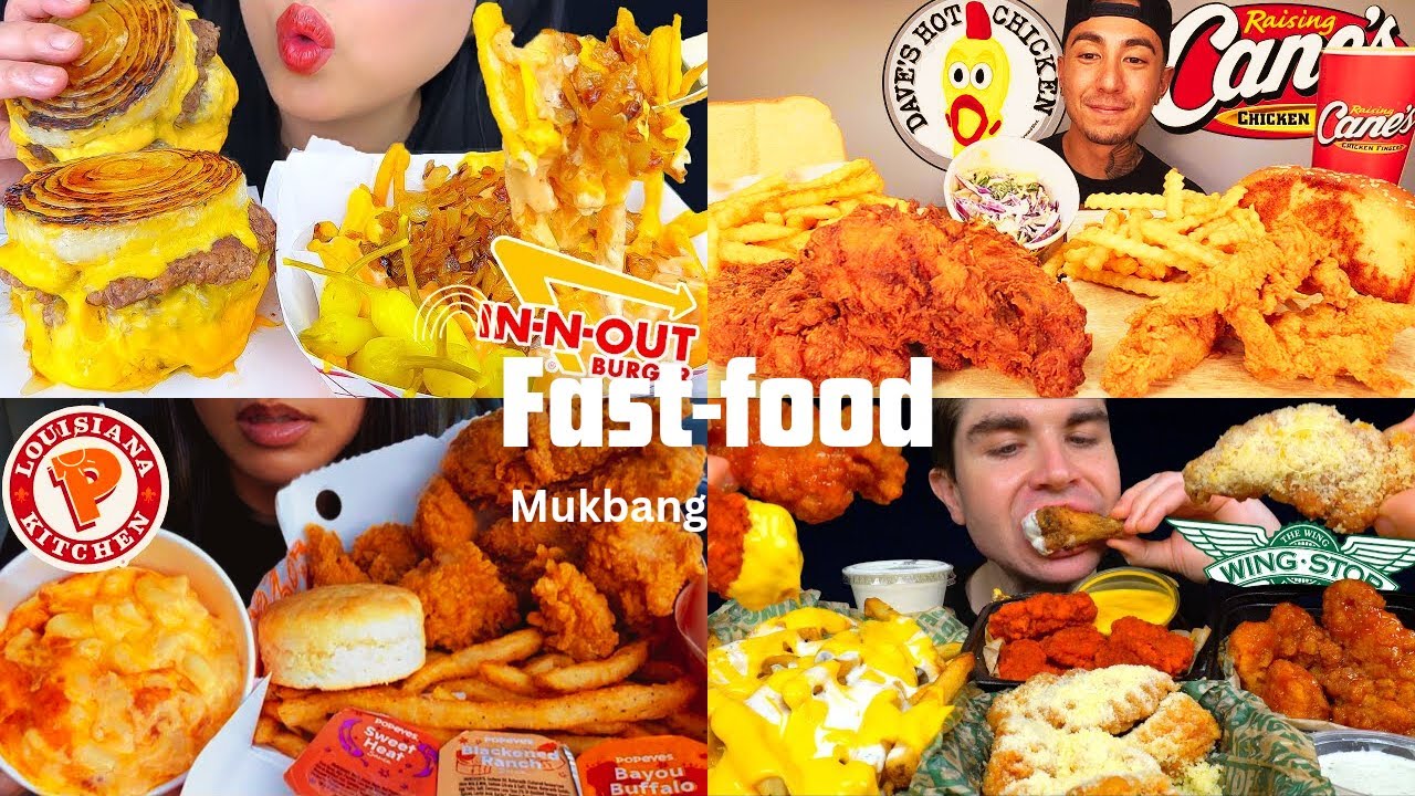 Asmr Eating Fast Food🤤|Raining Can's, Popeyes, IN&Out, Wingstop, Dave's ...