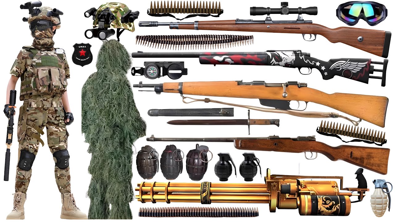 Special police weapon toy set unboxing, M24 sniper rifle, TEC9 ...