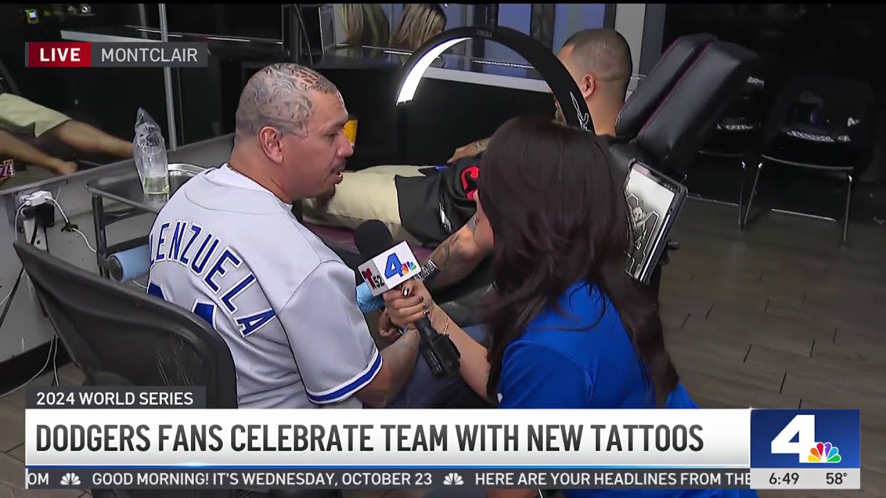 Dodgers fans celebrate team with new tattoos - YouTube