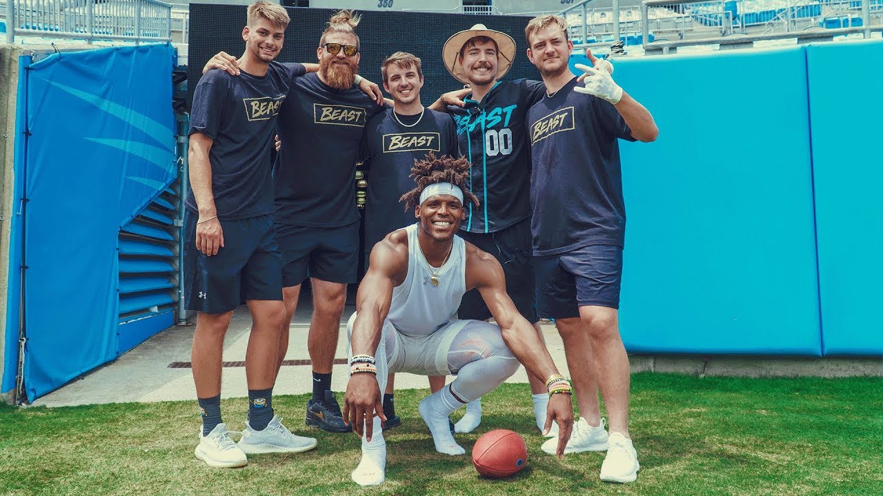 MrBeast and Cam Newton break some World Records - YouTube