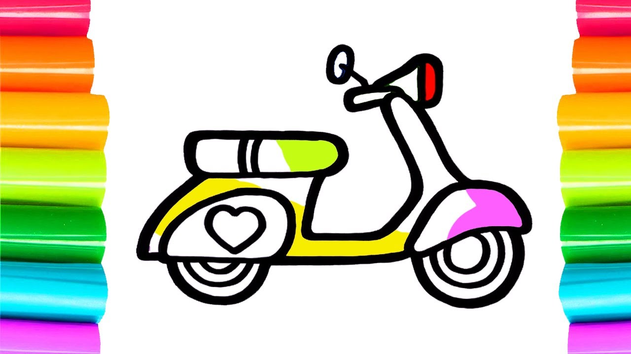 HOW TO DRAW SCOOTER HOW TO COLOURING SCOOTER DRAW FOR KIDS COLOURING ...