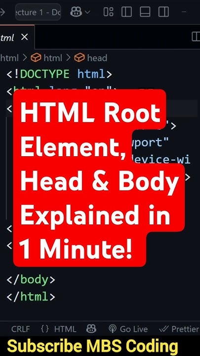 HTML Root Element, Head & Body Explained in 1 Minute! | #webdev #9 | #shorts #html #htmltutorial ...