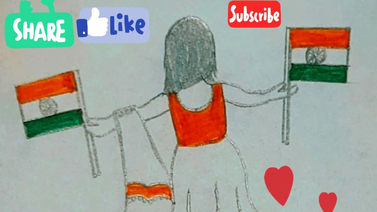 how to easy draw girl with indian flag #beautiful drawing #indian flag ...