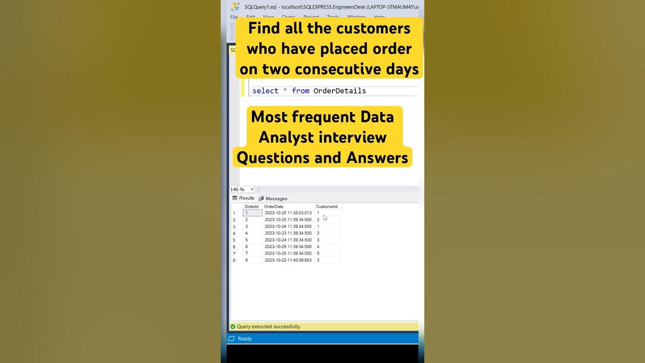 Find all the customers who placed order on two consecutive days #shorts #coding #sql #sqlqueries ...