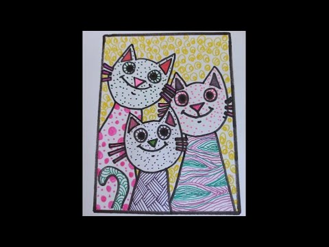 Çizgi Doku Çalışması/Sevimli Kediler-Görsel Sanatlar-Line Texture Work/Cute Cats