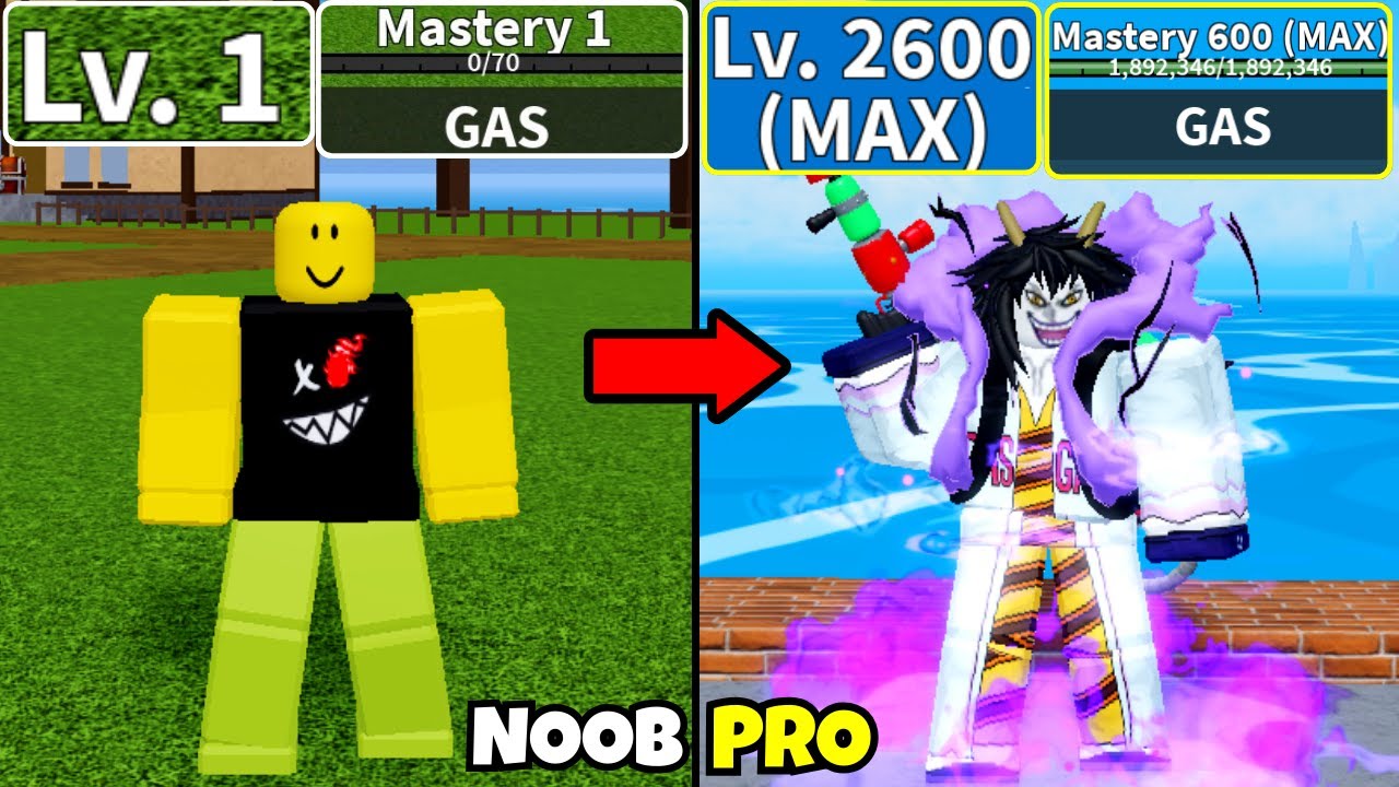 Beating Blox Fruits Using Gas Level 0 To Max Level 2600 Noob To Pro In