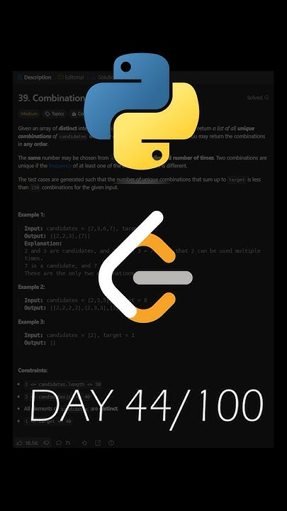 Day 44 of Leetcode every day for 100 days | Combination Sum #python #leetcode #coding #shorts ...