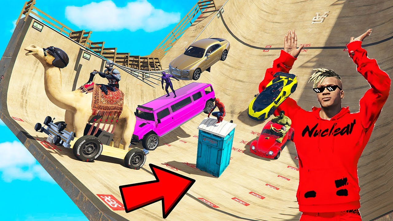 GTA 5: AVENGERS ARMY & SHINCHAN vs ULTIMATE RAMP JUMP CHALLENGE with ...