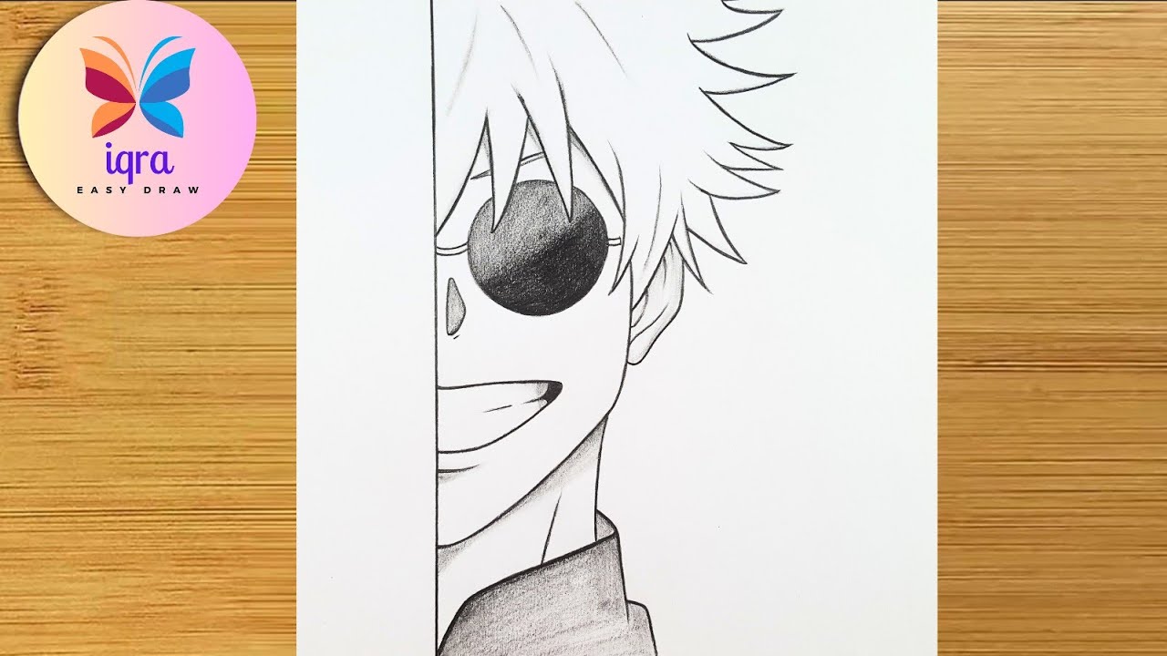 How to Draw Gojo Saturo Half Face Easy || Anime Boy Drawing || Pencil ...