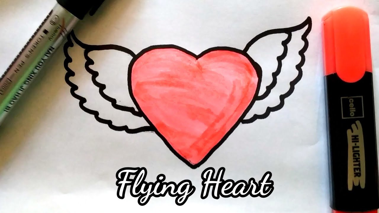 How to draw a Flying Heart for beginners || Drawing with Marker ...