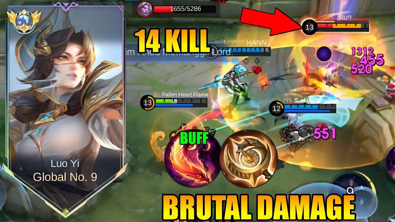 14 KILL! CRAZY LUO YI FULL DAMAGE BUILD!! LUO YI BEST BUILD & EMBLEM ...