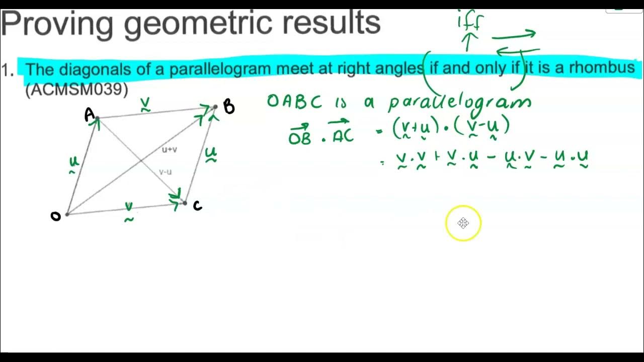 The diagonals of a parallelogram meet at right angles if and only if it is a rhombus - YouTube