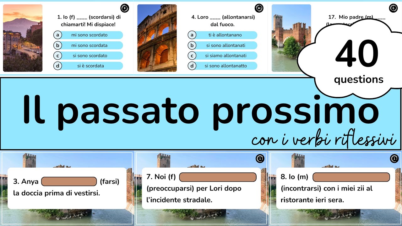 ITALIAN PASSATO PROSSIMO w/ REFLEXIVE VERBS CONJUGATION QUIZ - Level A2 ...