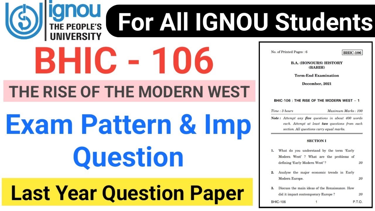 IGNOU BHIC 106 Previous Year Question Paper | The Rise of The Modern ...