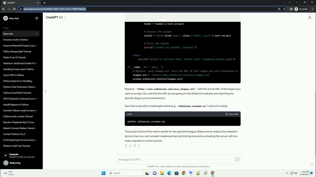 How to scrape football results from sofascore using python - YouTube