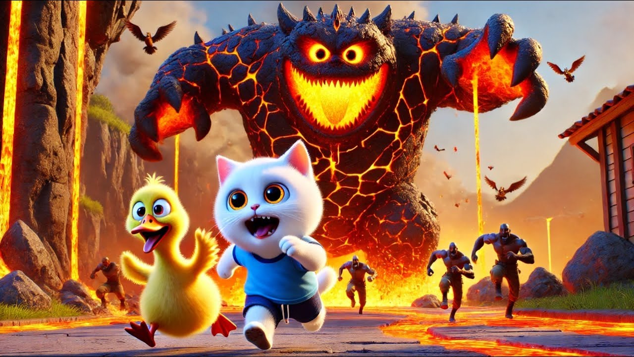 Volcano Monster is Chasing Kitten & Duck 🌋🦆😻 - YouTube