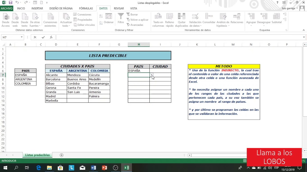 Curso de Excel - Listas desplegables - Los Lobos - YouTube