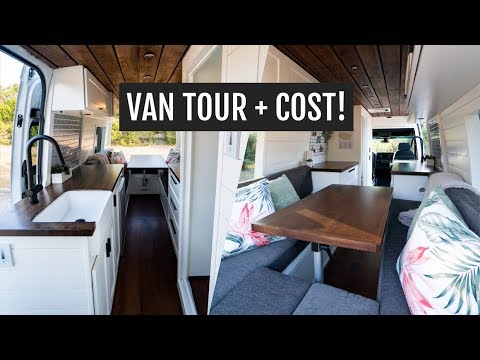VAN TOUR + CONVERSION COST: Self-converted 170 WB Sprinter with a full bathroom!